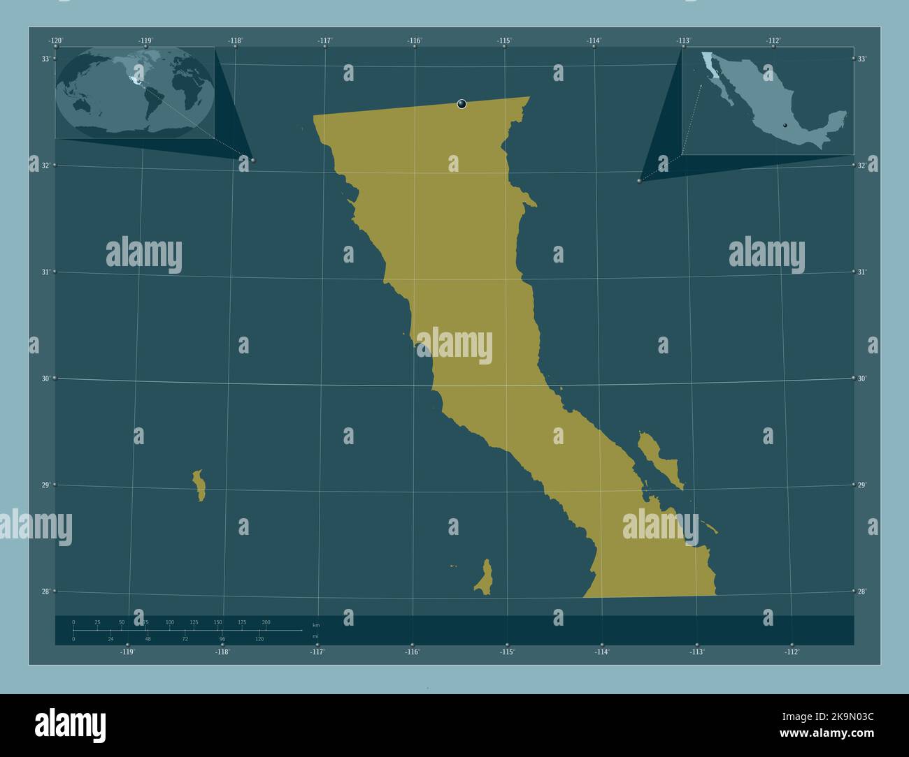 Baja California, state of Mexico. Solid color shape. Corner auxiliary ...