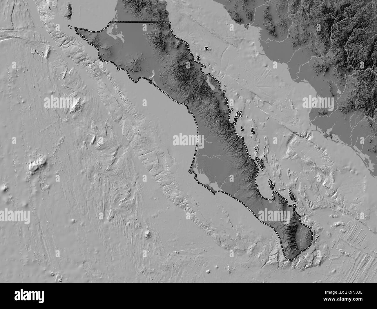 Baja California Sur, state of Mexico. Bilevel elevation map with lakes ...