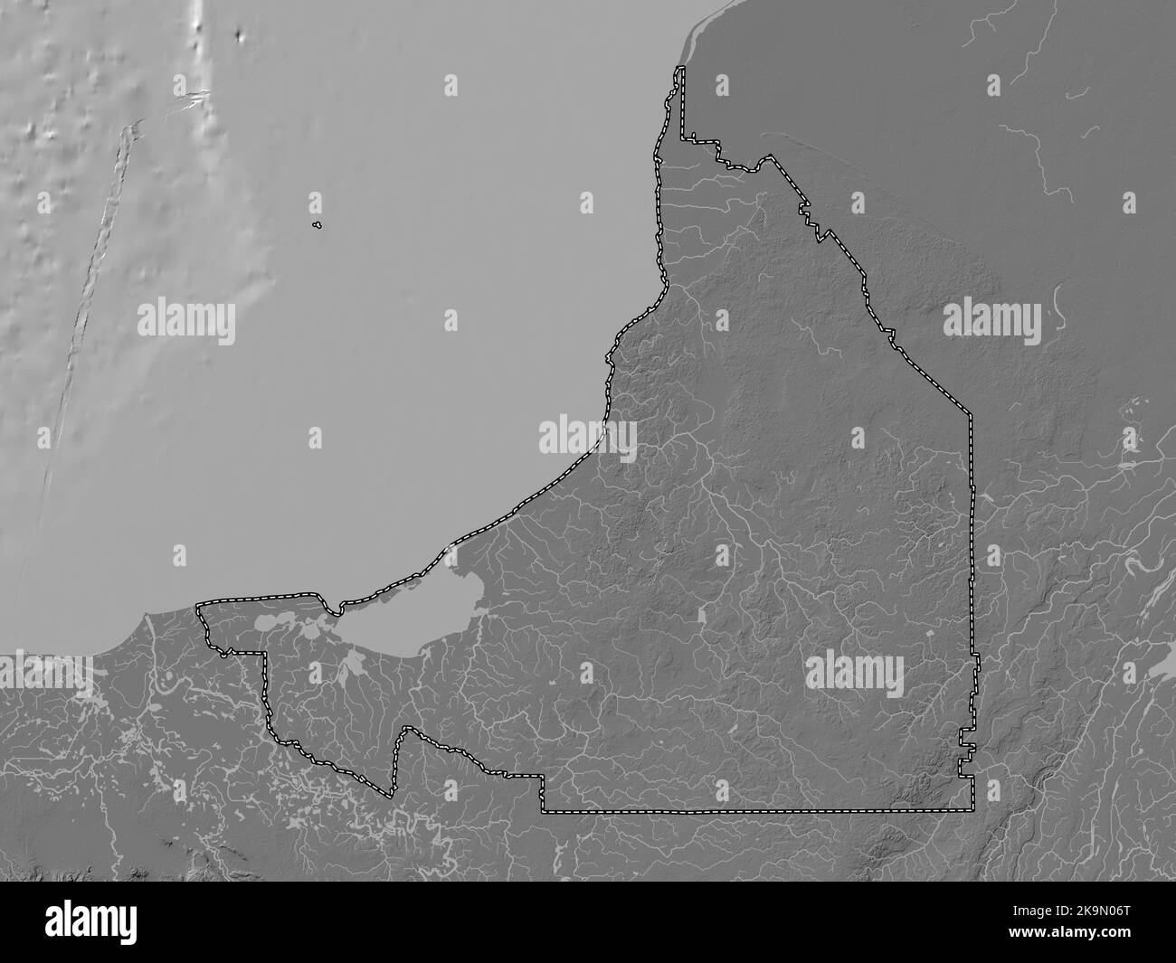 Campeche, state of Mexico. Bilevel elevation map with lakes and rivers ...