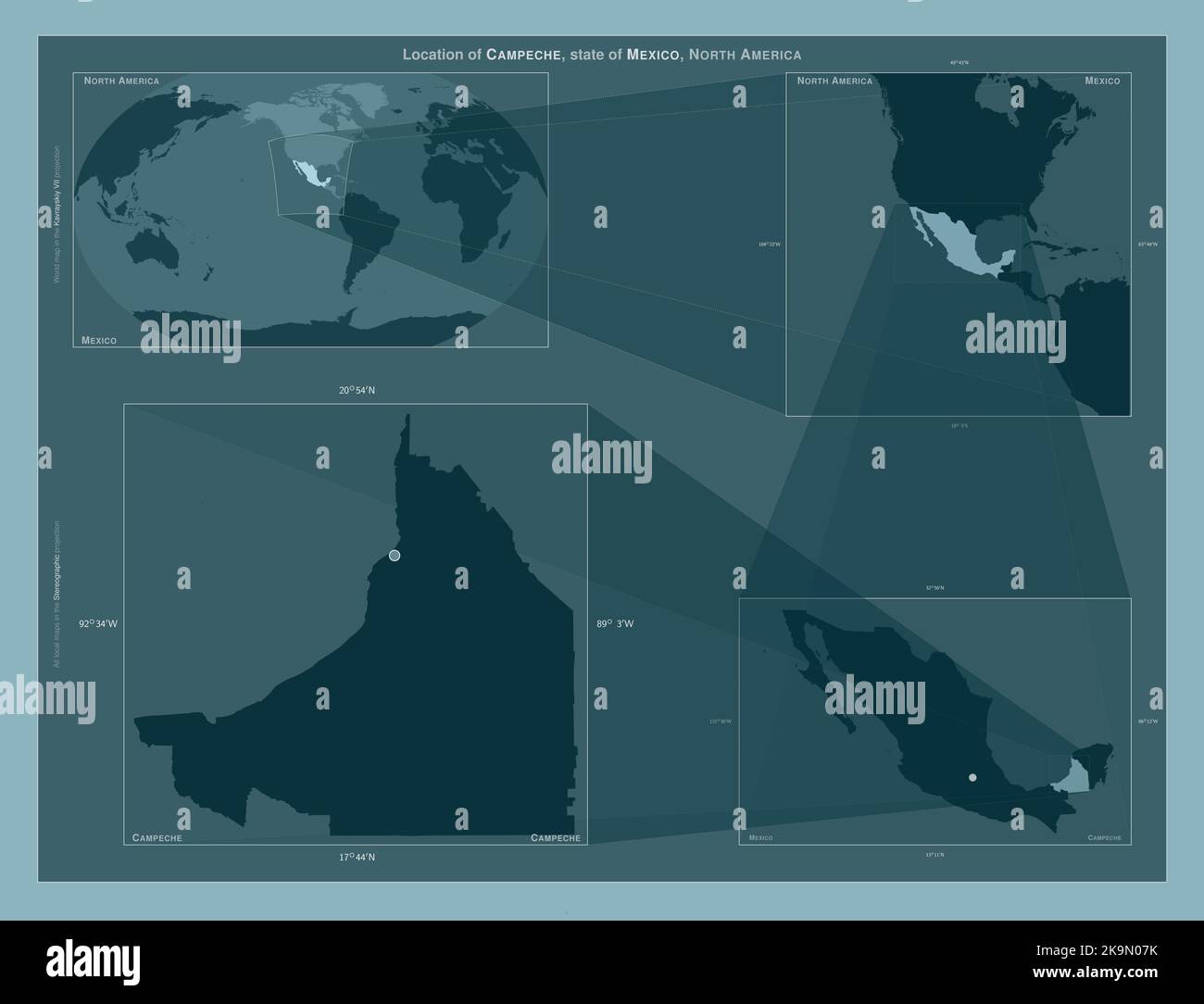 Campeche, state of Mexico. Diagram showing the location of the region ...