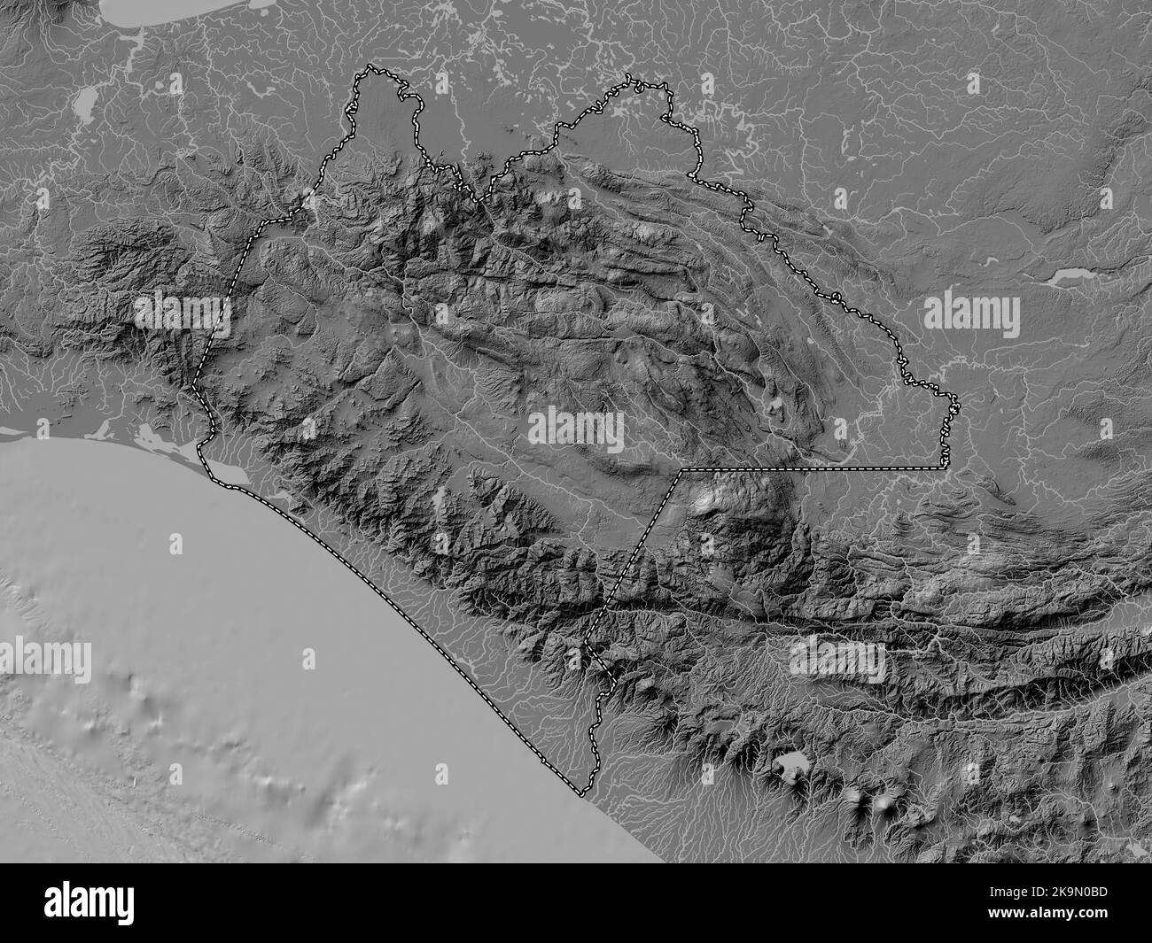 Chiapas, state of Mexico. Bilevel elevation map with lakes and rivers ...