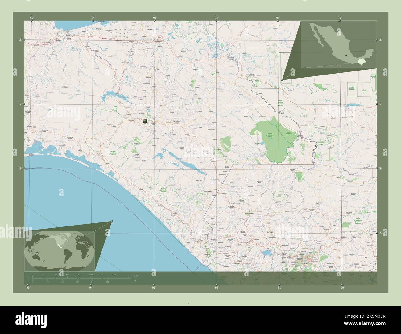 Chiapas, state of Mexico. Open Street Map. Corner auxiliary location ...