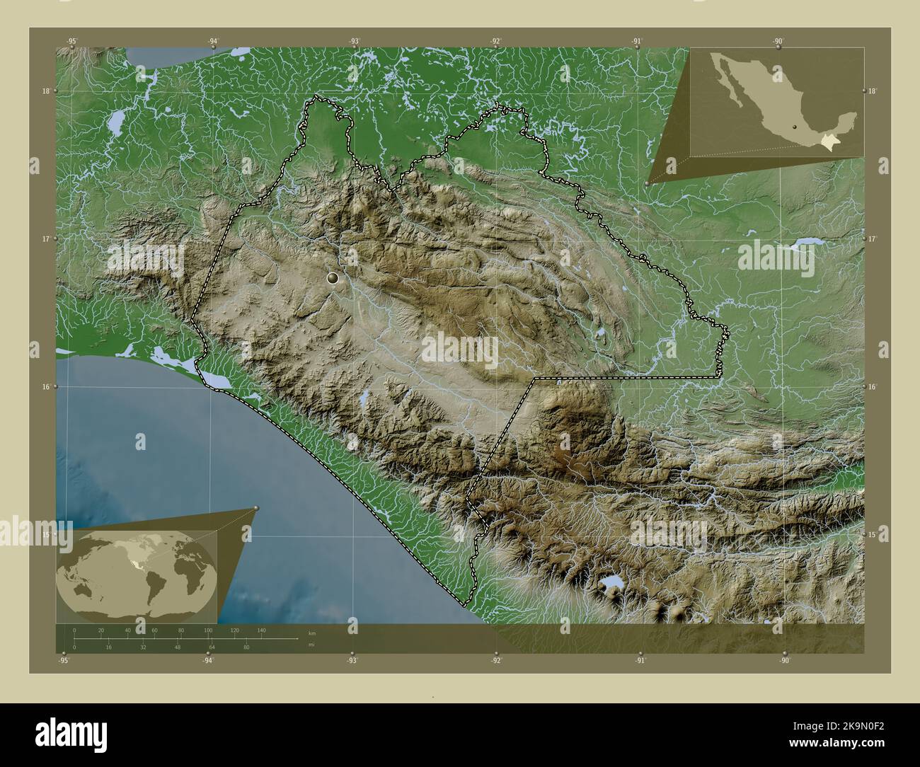 Chiapas, state of Mexico. Elevation map colored in wiki style with ...