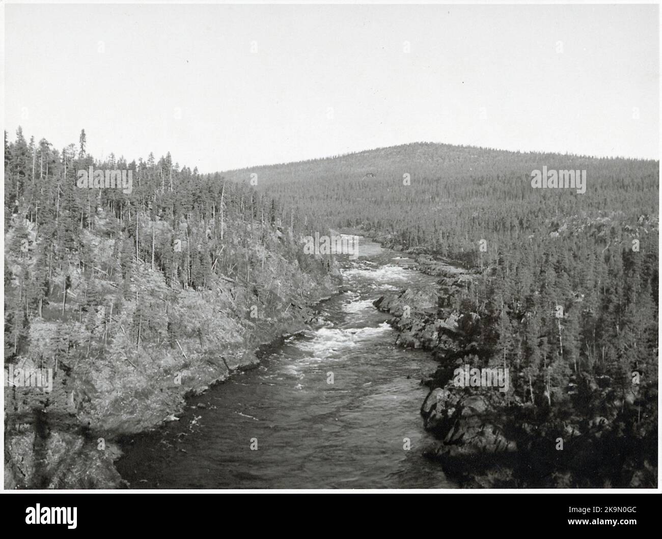 View of Stora Lule River towards Porjusberget seen from the Lule River ...