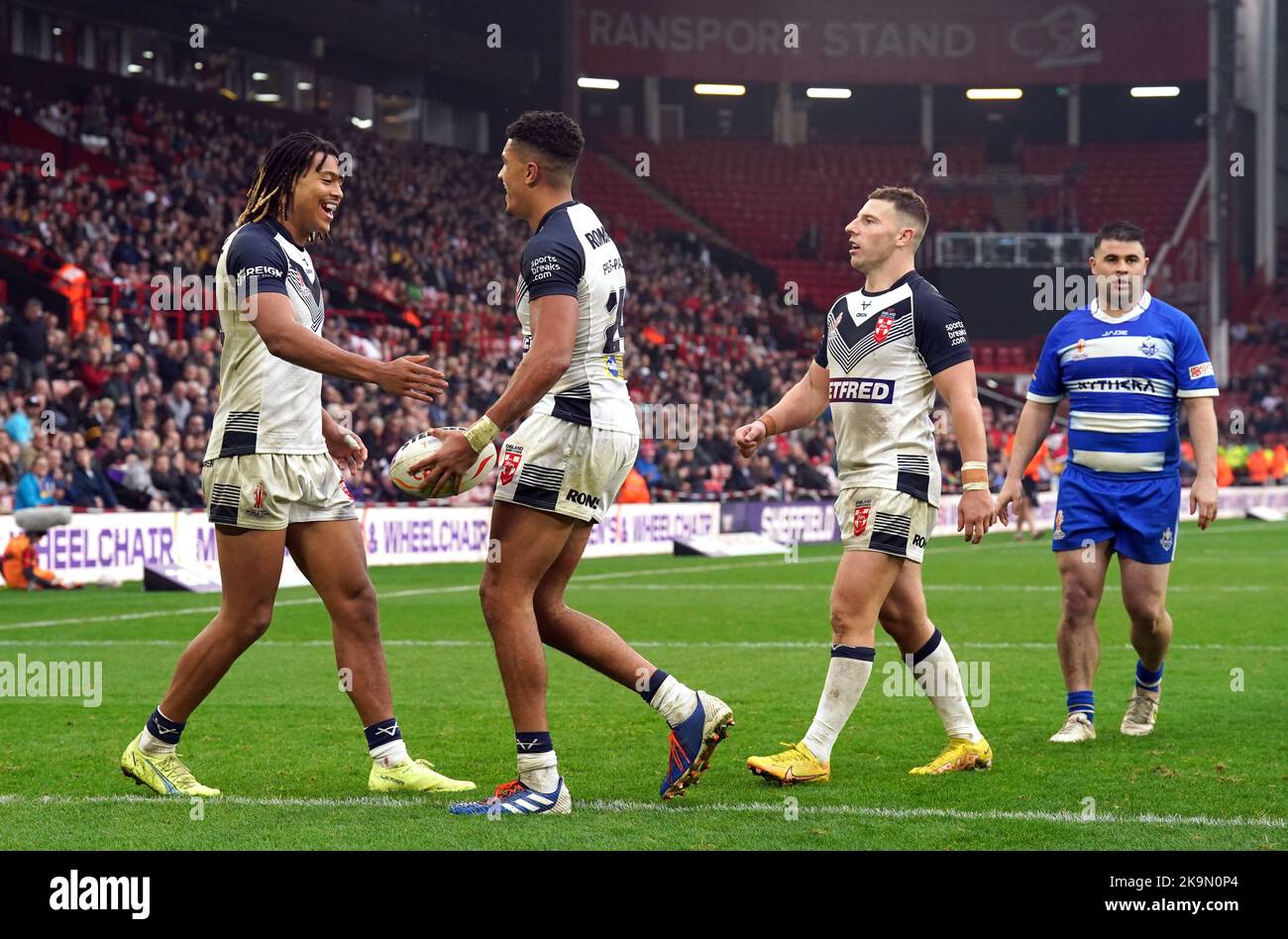 England's Kai Pearce-Paul celebrates scoring their side's fifteenth try ...