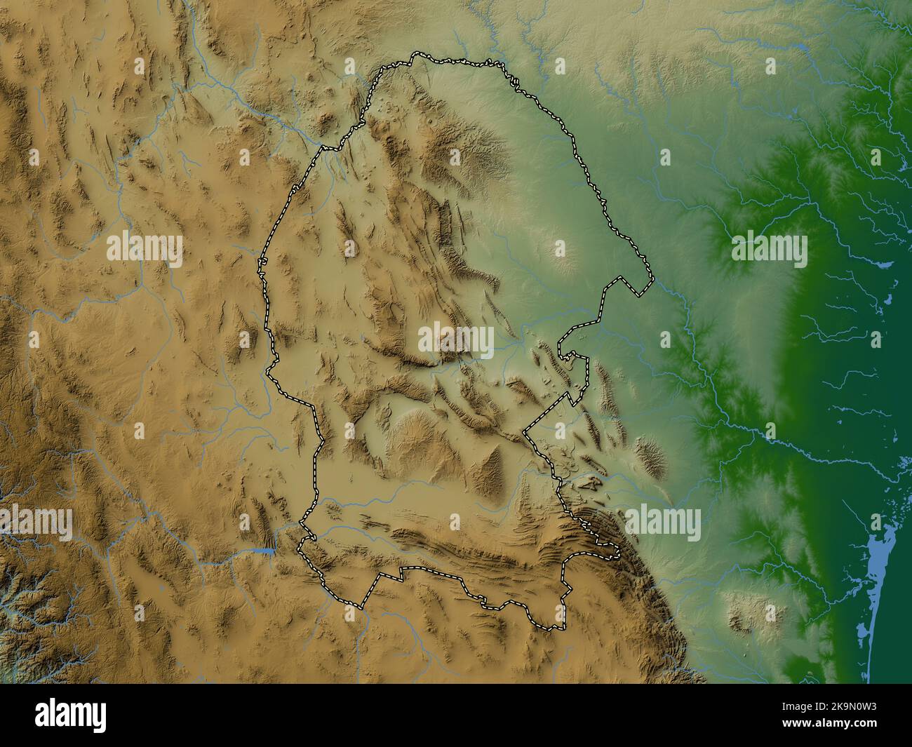Coahuila, state of Mexico. Colored elevation map with lakes and rivers ...