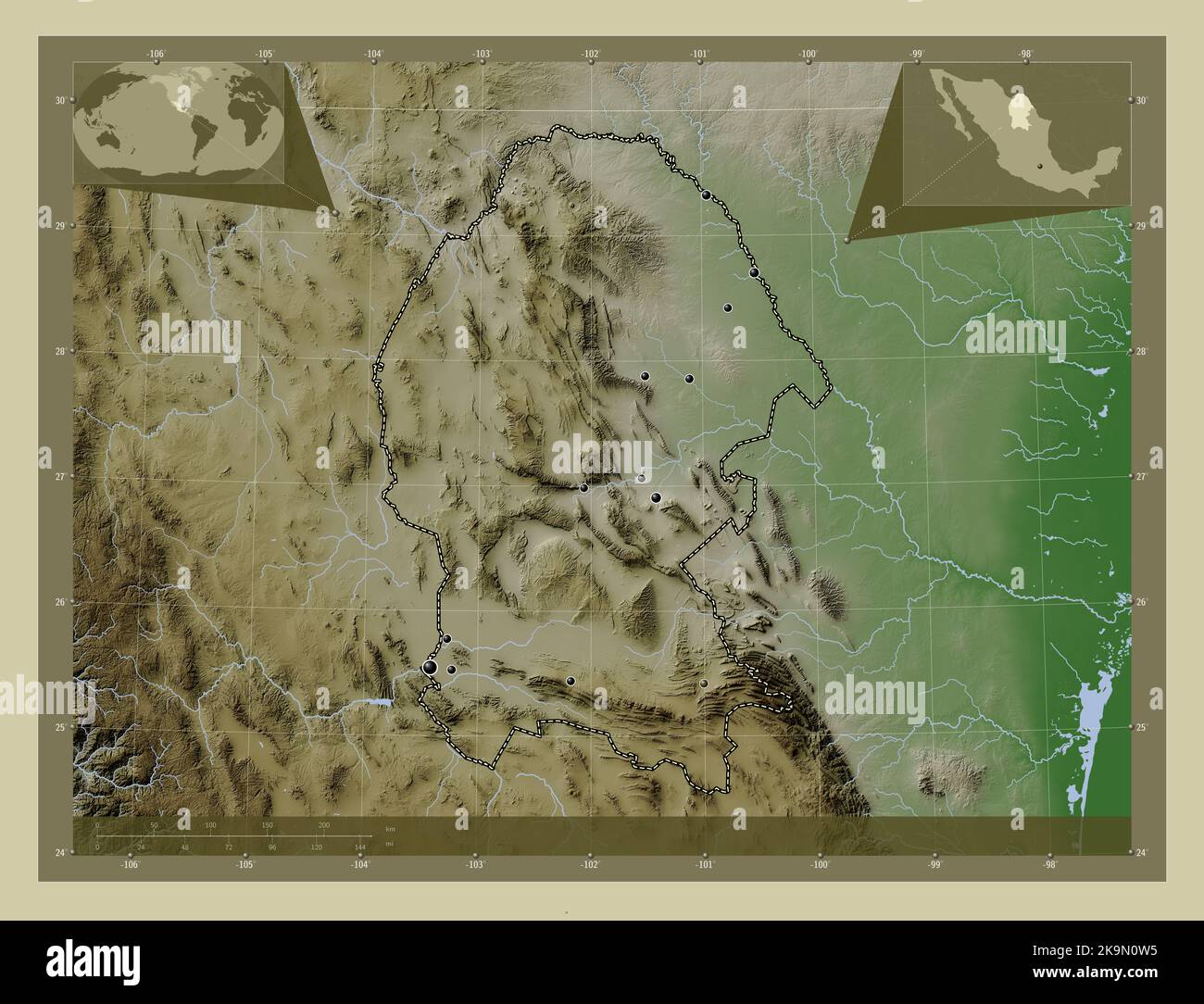 Coahuila, state of Mexico. Elevation map colored in wiki style with ...