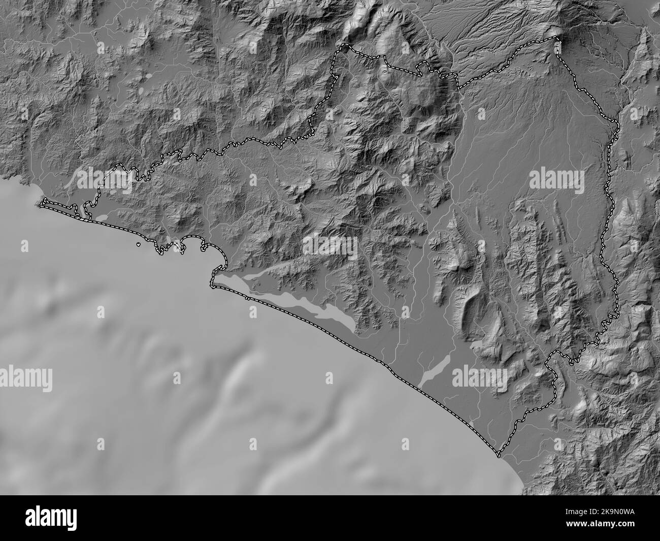 Colima, state of Mexico. Bilevel elevation map with lakes and rivers ...