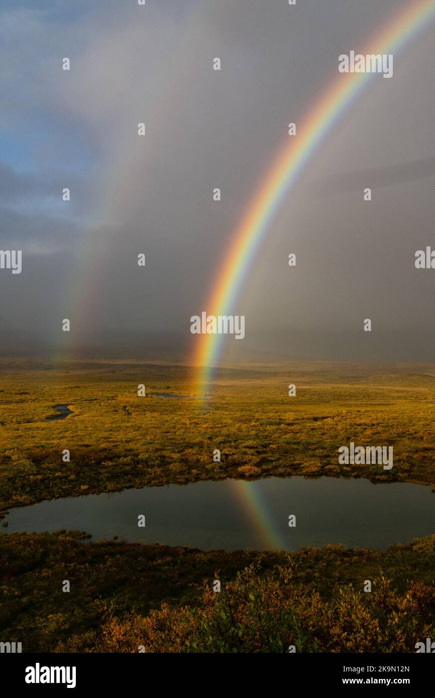 Double rainbow reflecting in the pond Stock Photo - Alamy