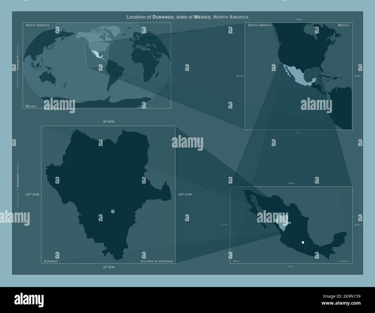 Durango, state of Mexico. Diagram showing the location of the region on ...