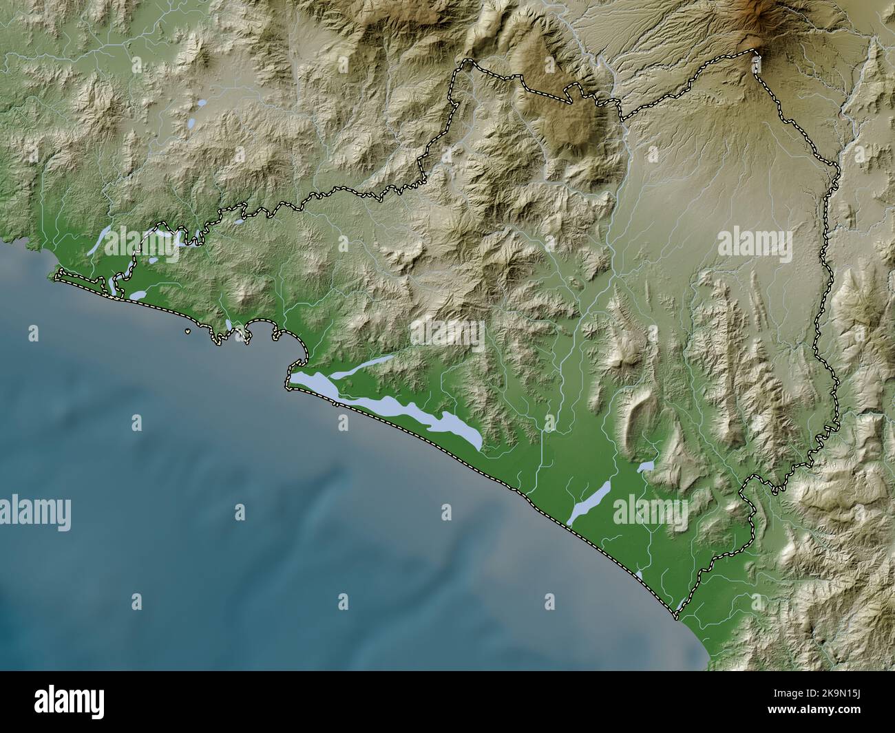 Colima, state of Mexico. Elevation map colored in wiki style with lakes ...