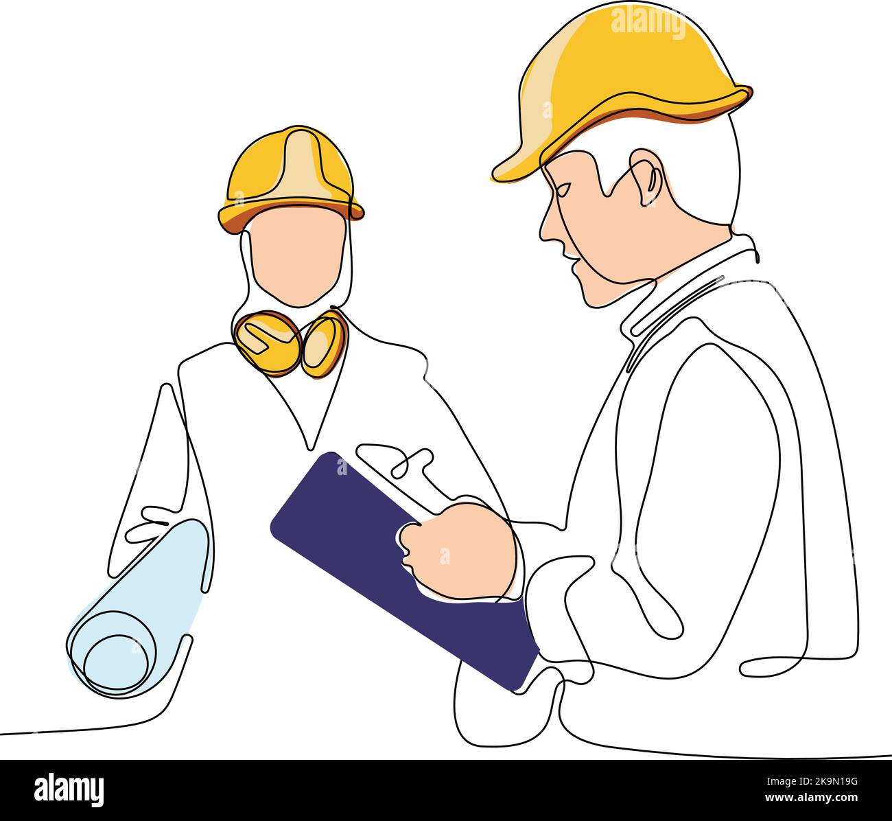construction manager and engineer working on building site. Vector ...