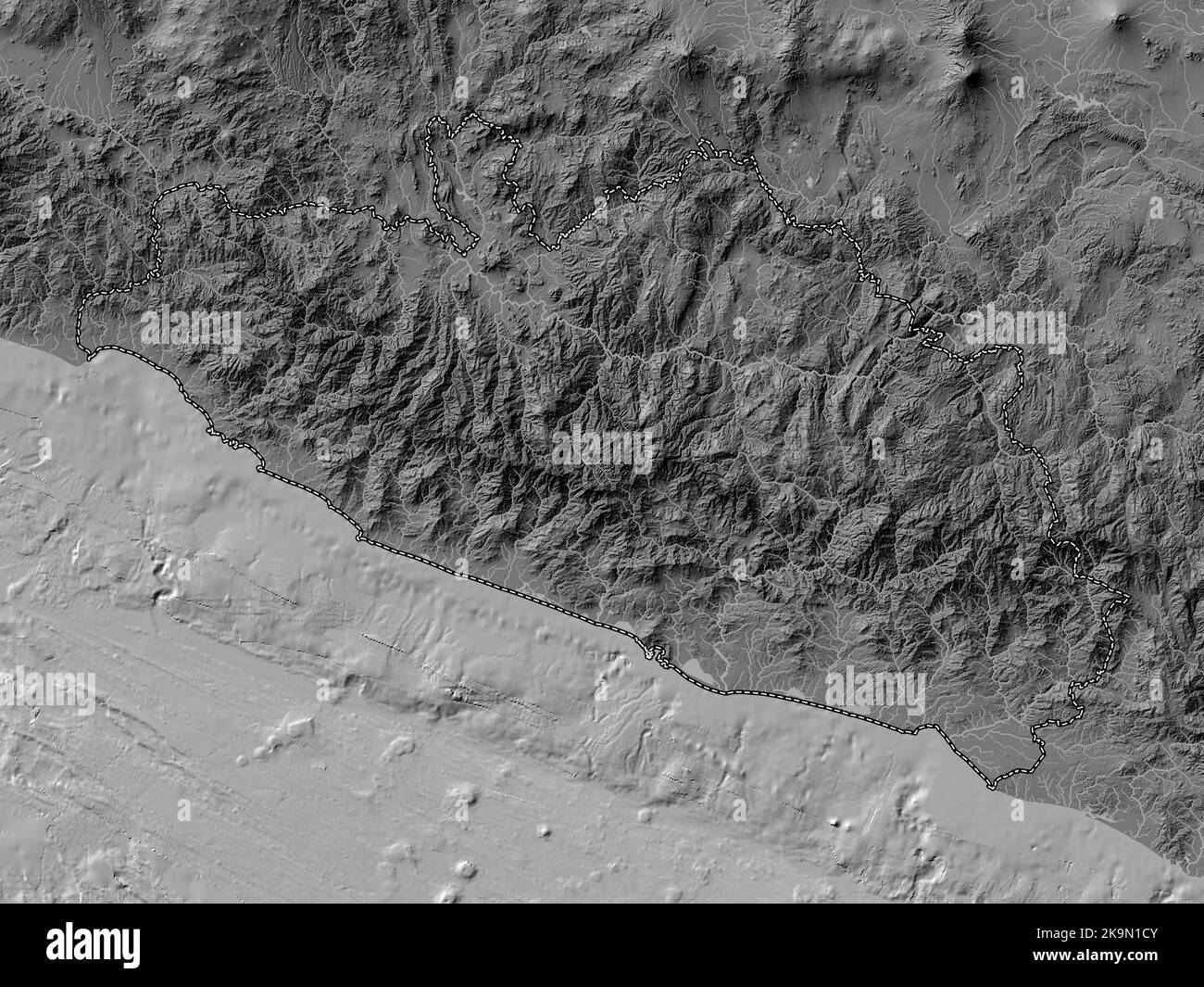 Guerrero, state of Mexico. Bilevel elevation map with lakes and rivers ...