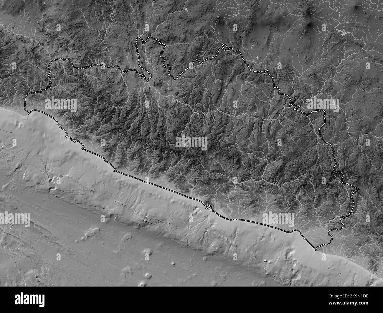 Guerrero, state of Mexico. Grayscale elevation map with lakes and ...