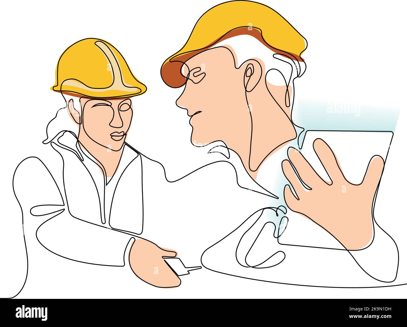 construction manager and engineer working on building site. Vector ...