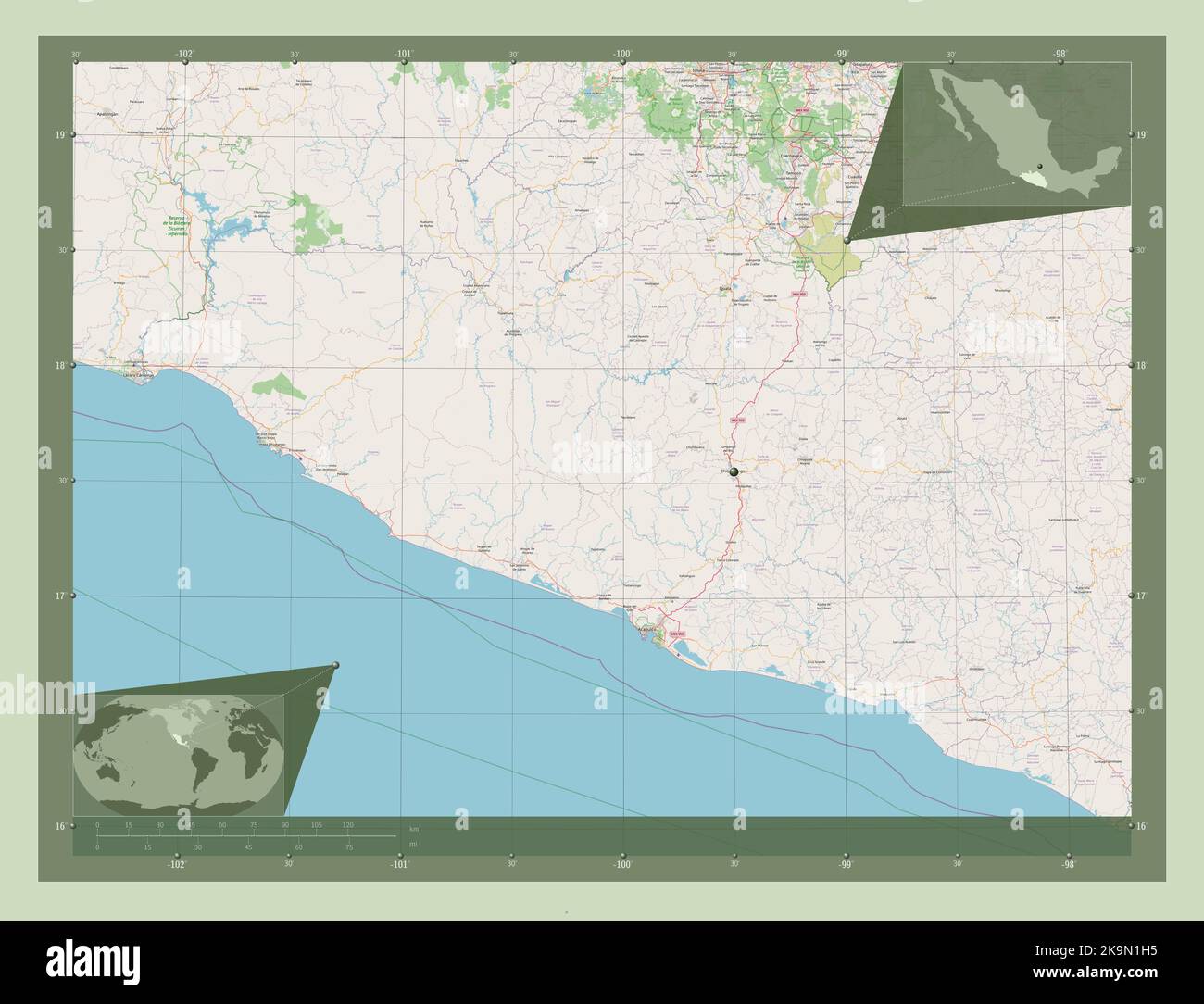 Guerrero, state of Mexico. Open Street Map. Corner auxiliary location ...