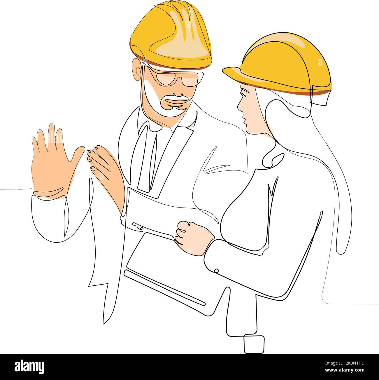 construction manager and engineer working on building site. Vector ...