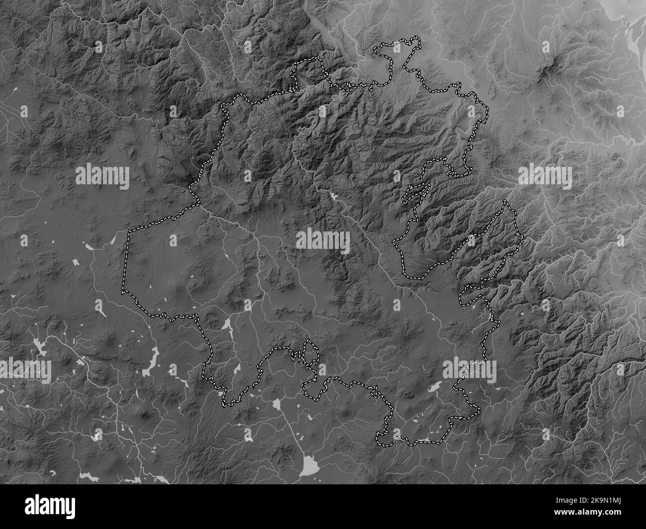 Hidalgo, state of Mexico. Grayscale elevation map with lakes and rivers ...