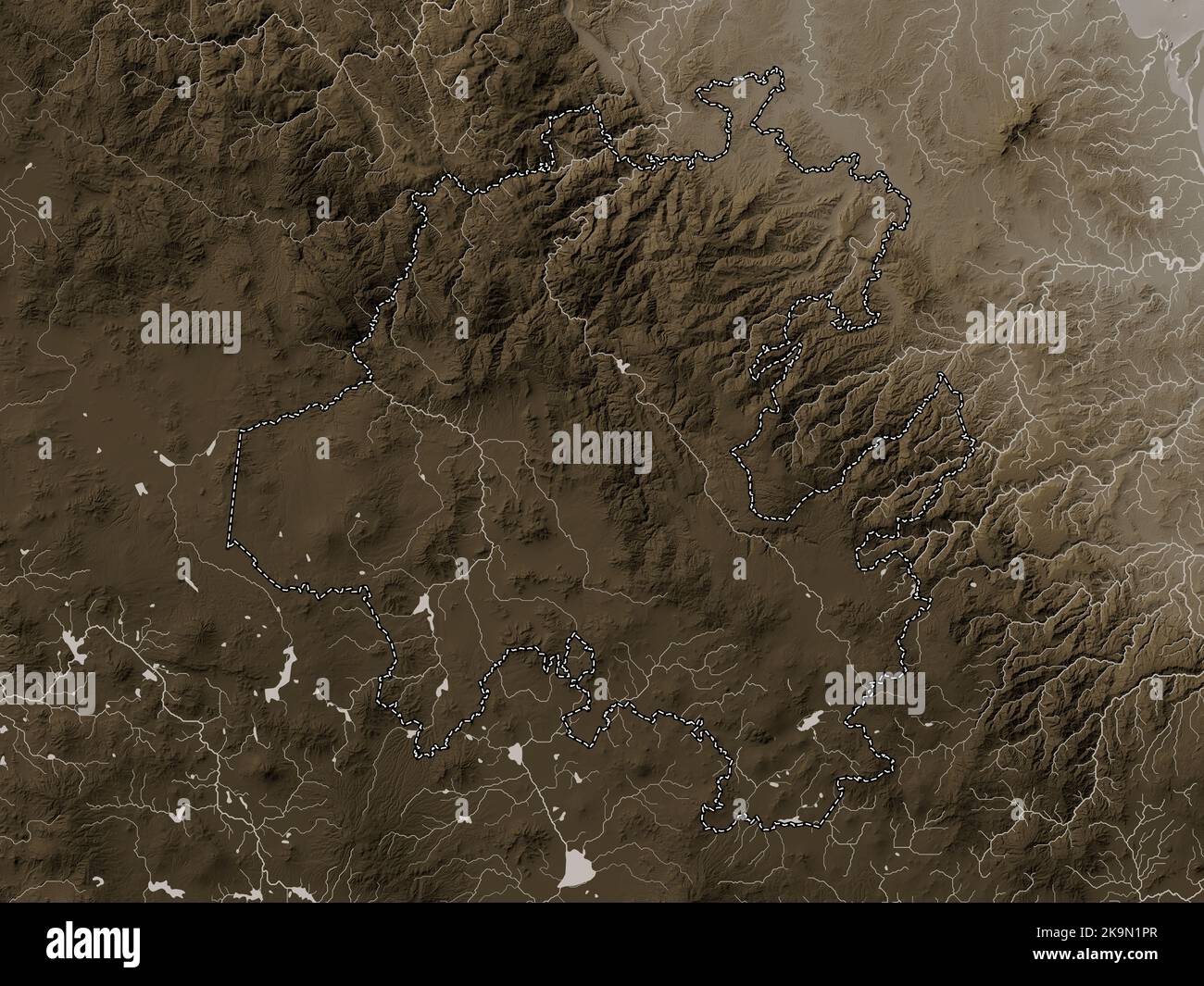 Hidalgo, state of Mexico. Elevation map colored in sepia tones with ...
