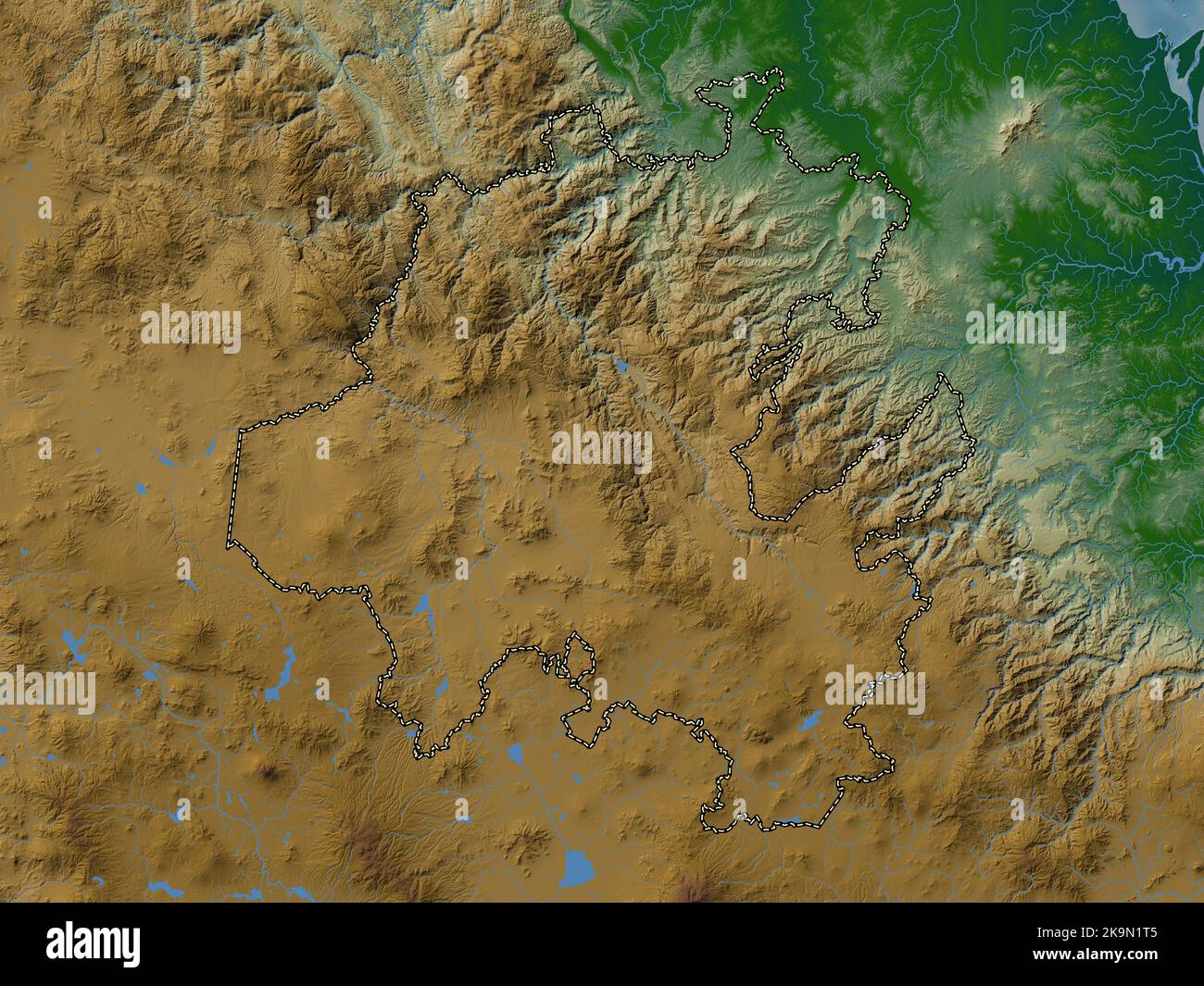 Hidalgo, state of Mexico. Colored elevation map with lakes and rivers ...