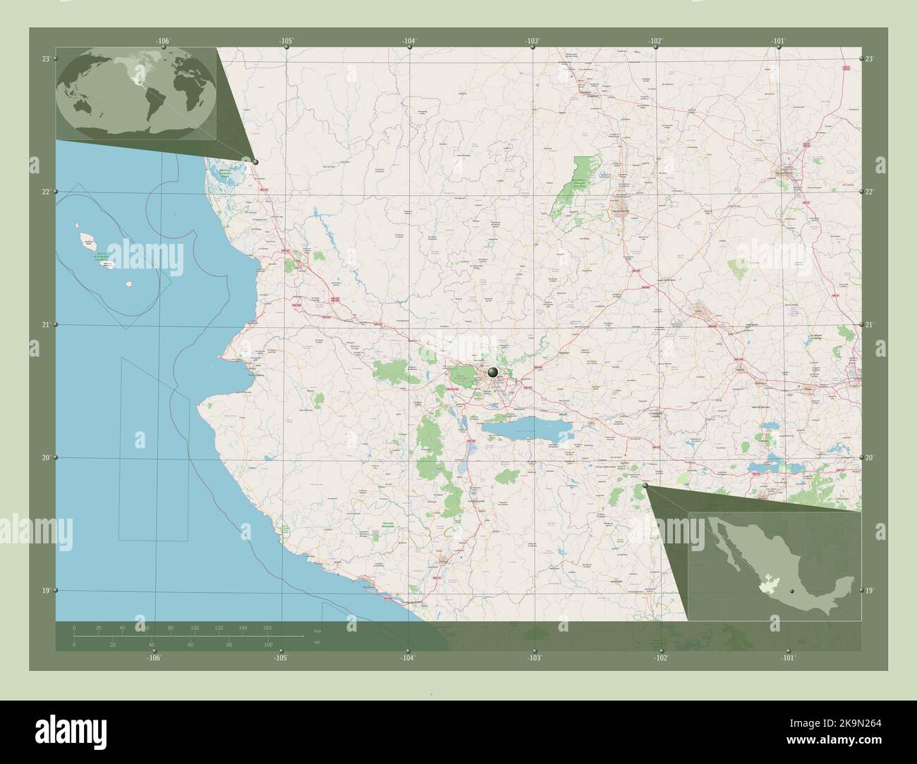 Jalisco, state of Mexico. Open Street Map. Corner auxiliary location ...