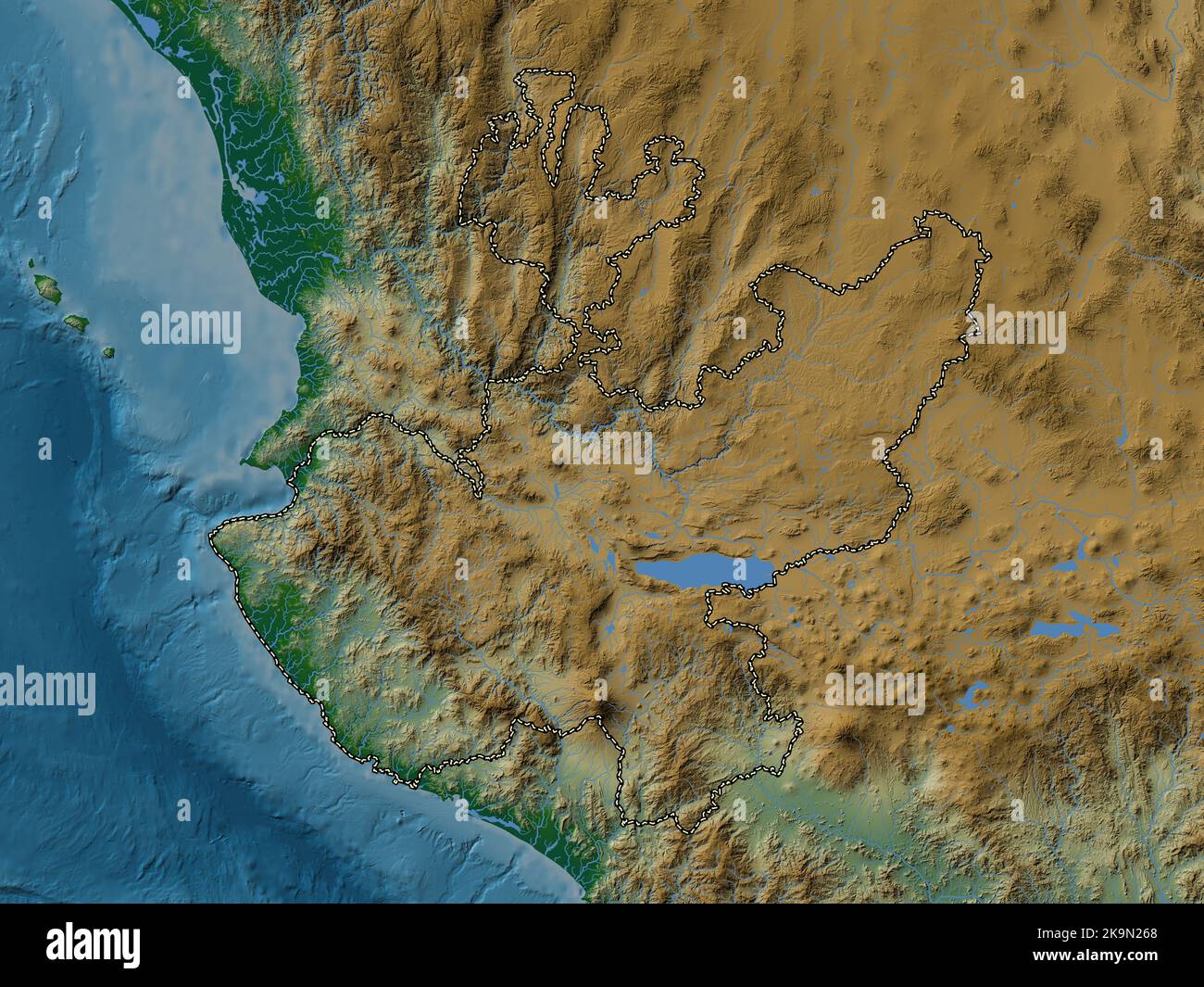 Jalisco, state of Mexico. Colored elevation map with lakes and rivers ...