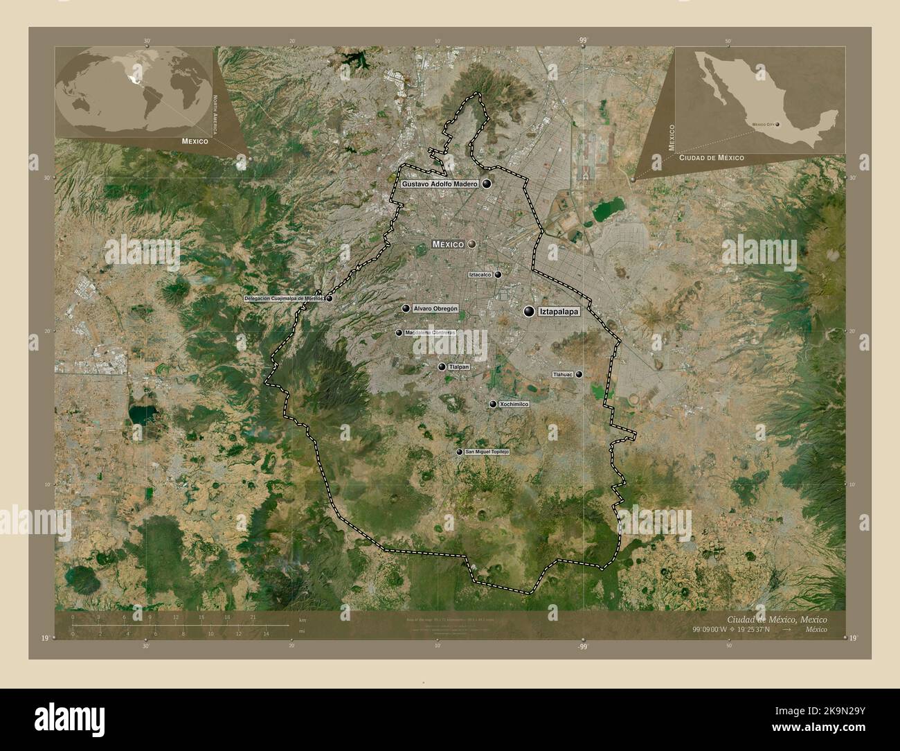 Ciudad de Mexico, city of Mexico. High resolution satellite map ...