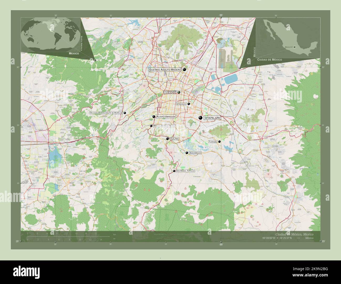 Ciudad de Mexico, city of Mexico. Open Street Map. Locations and names ...