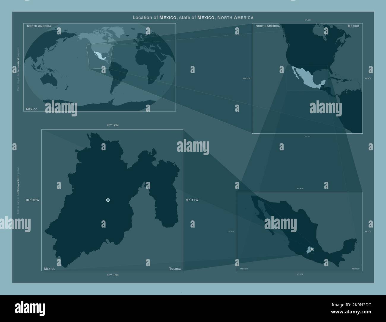 Mexico, state of Mexico. Diagram showing the location of the region on ...