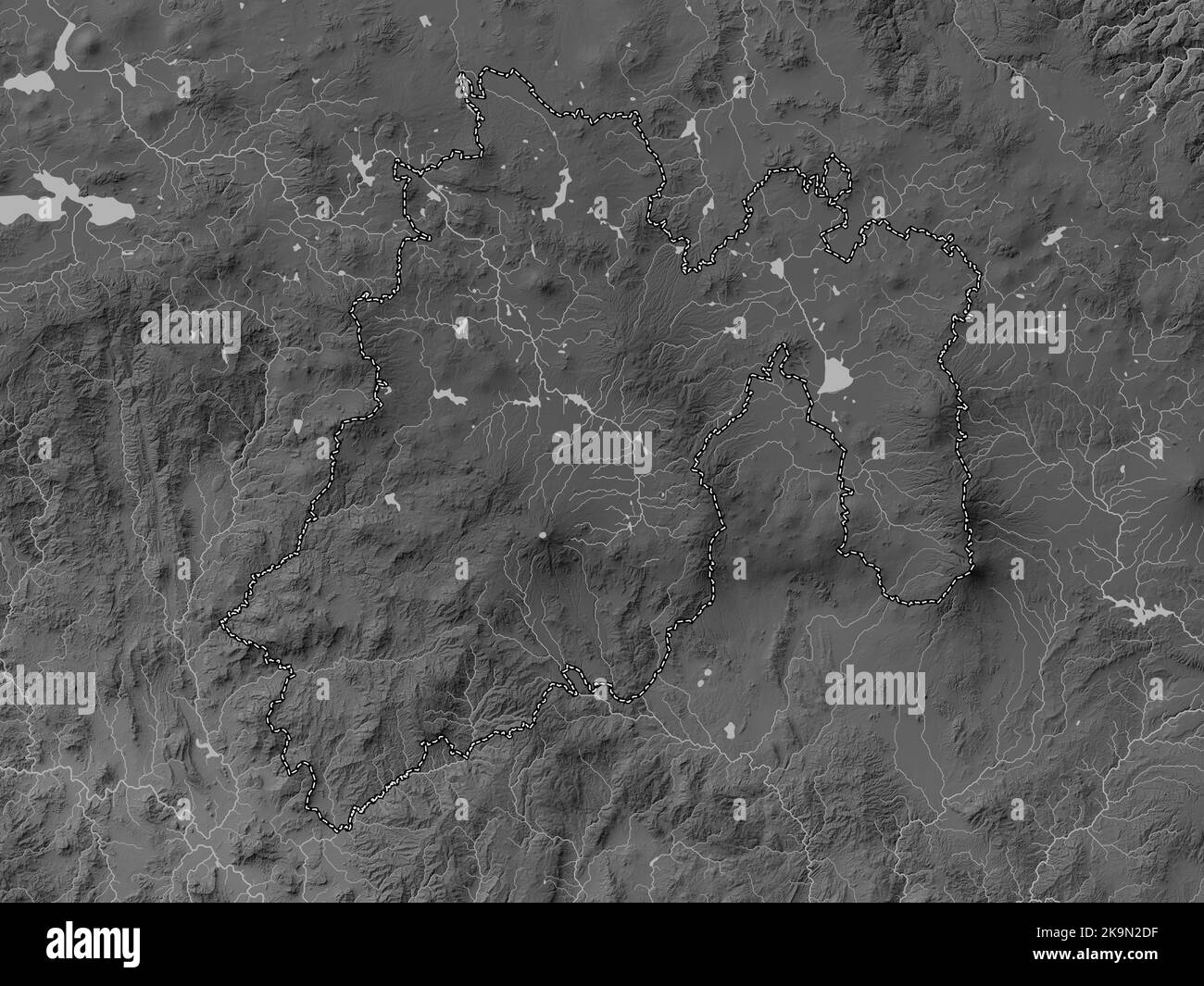 Mexico, state of Mexico. Grayscale elevation map with lakes and rivers ...