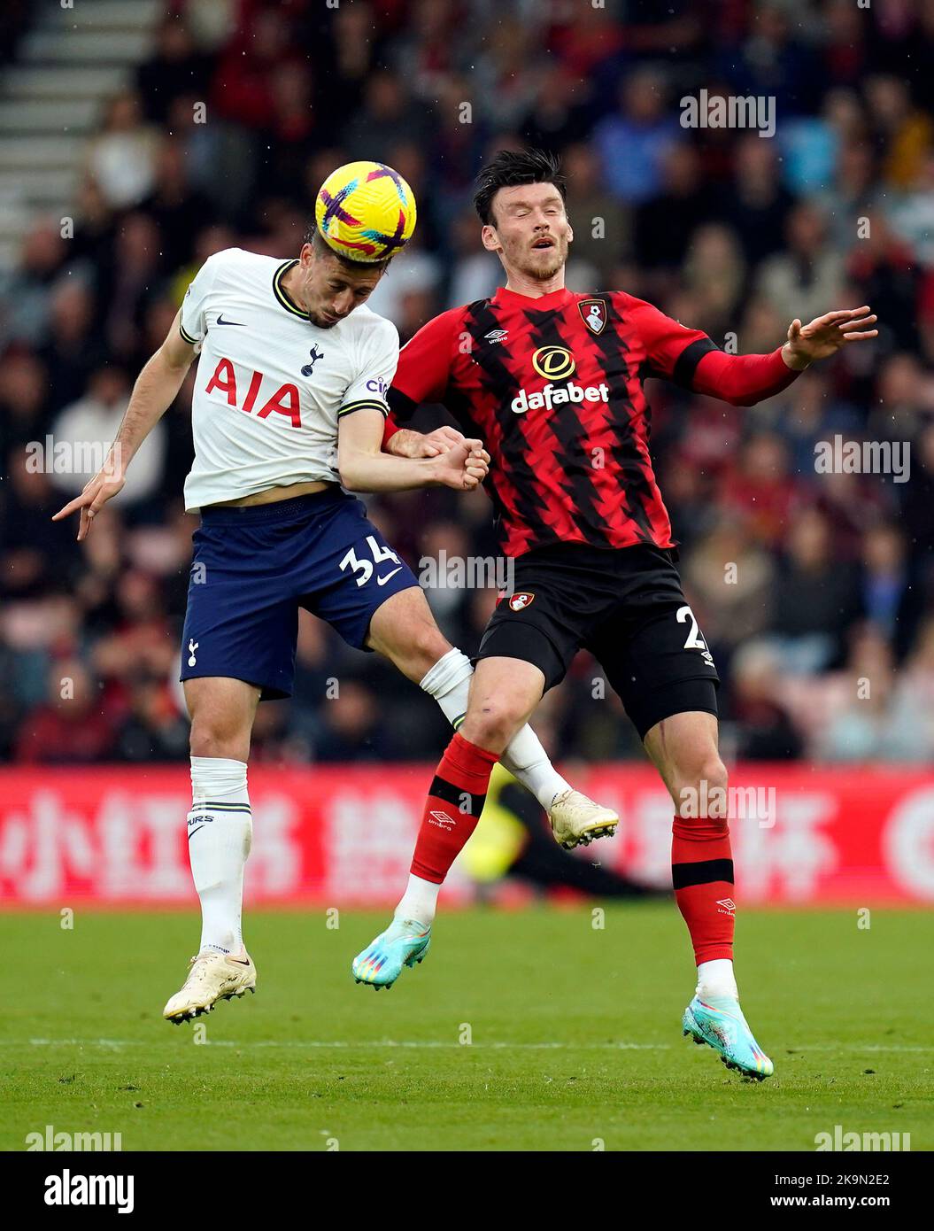 Tottenham Hotspur's Clement Lenglet (left) and Bournemouth's Kieffer ...