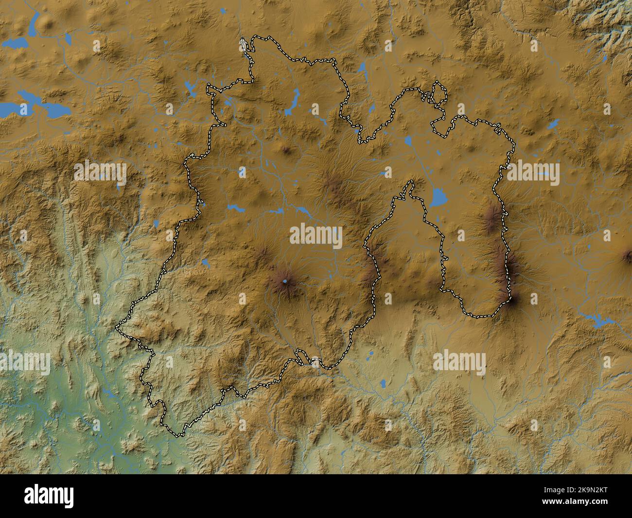 Mexico, state of Mexico. Colored elevation map with lakes and rivers ...