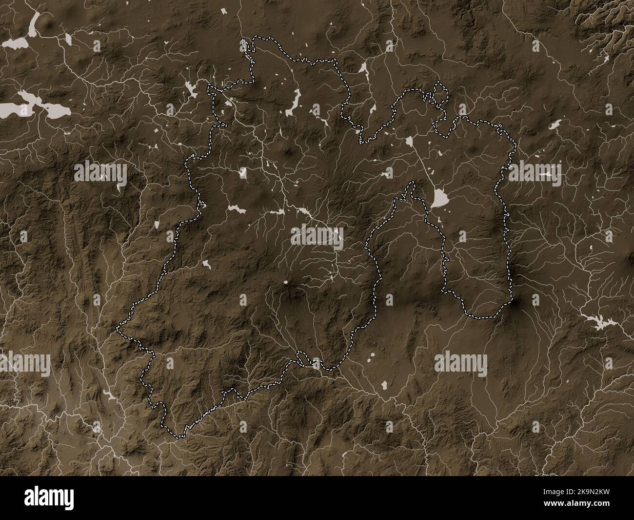 Mexico, state of Mexico. Elevation map colored in sepia tones with ...