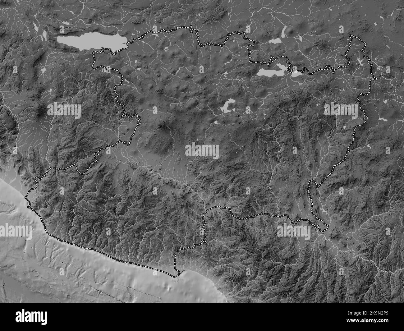 Michoacan, state of Mexico. Grayscale elevation map with lakes and ...
