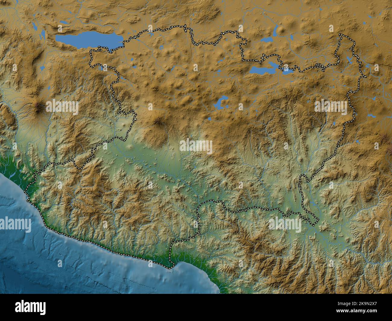 Michoacan, state of Mexico. Colored elevation map with lakes and rivers ...