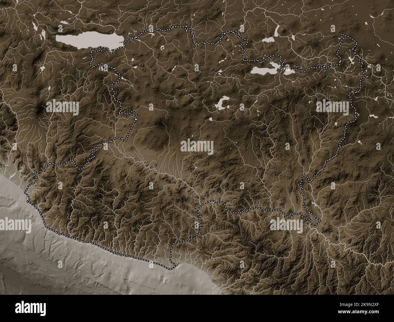 Michoacan, state of Mexico. Elevation map colored in sepia tones with ...