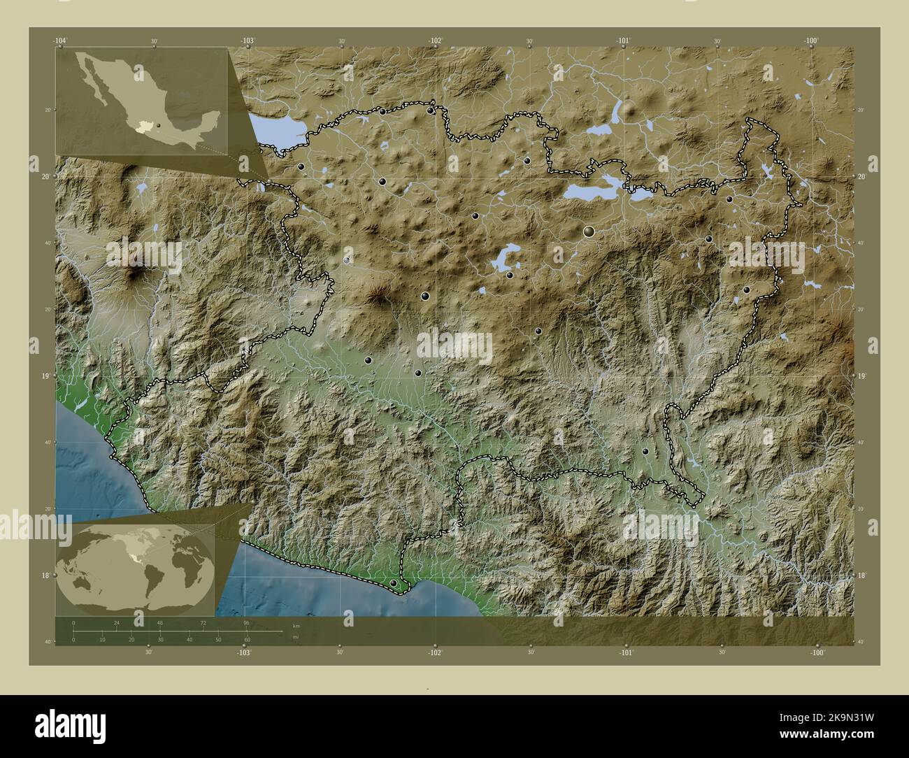 Michoacan, state of Mexico. Elevation map colored in wiki style with ...