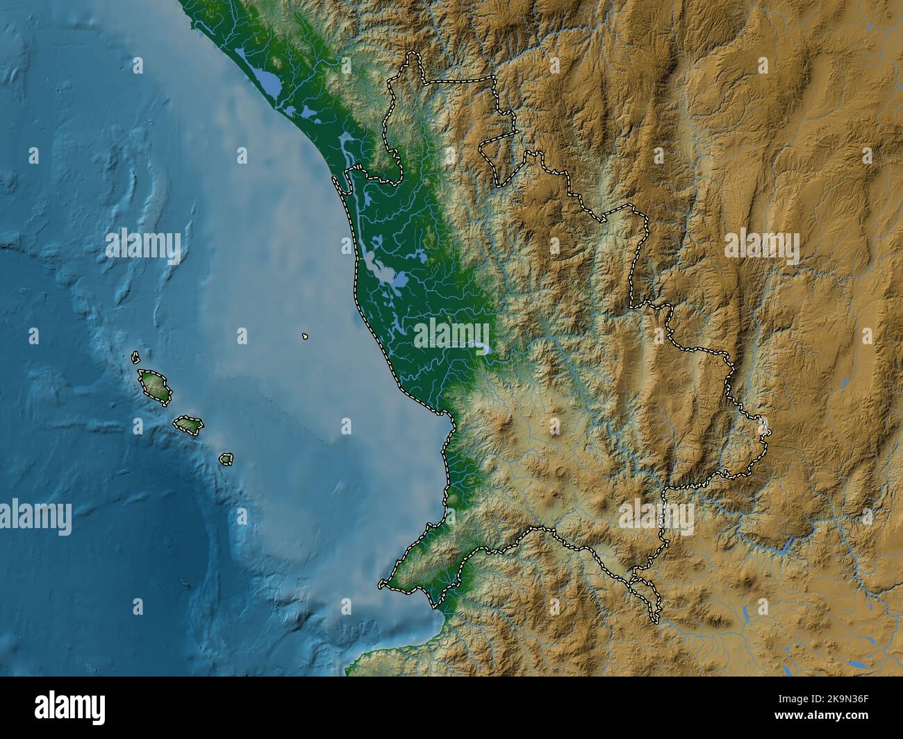 Nayarit, state of Mexico. Colored elevation map with lakes and rivers ...