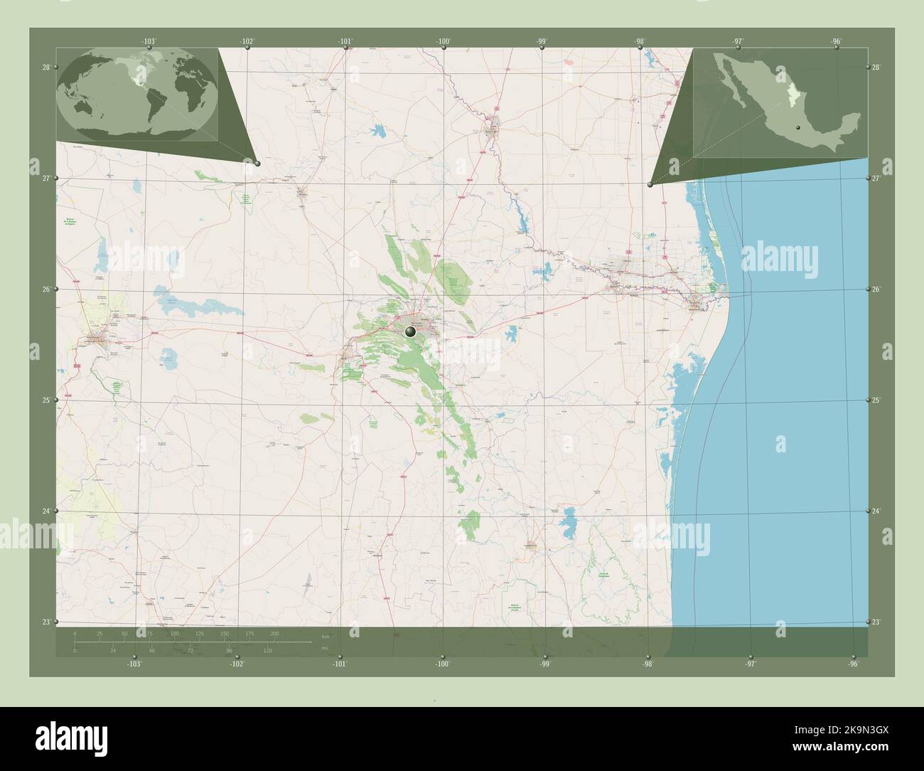 Nuevo Leon, state of Mexico. Open Street Map. Corner auxiliary location ...