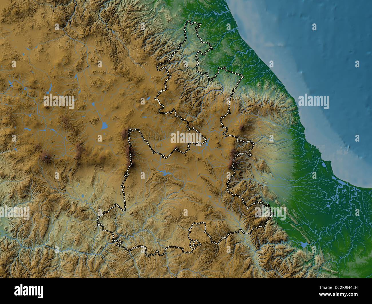 Puebla, state of Mexico. Colored elevation map with lakes and rivers ...