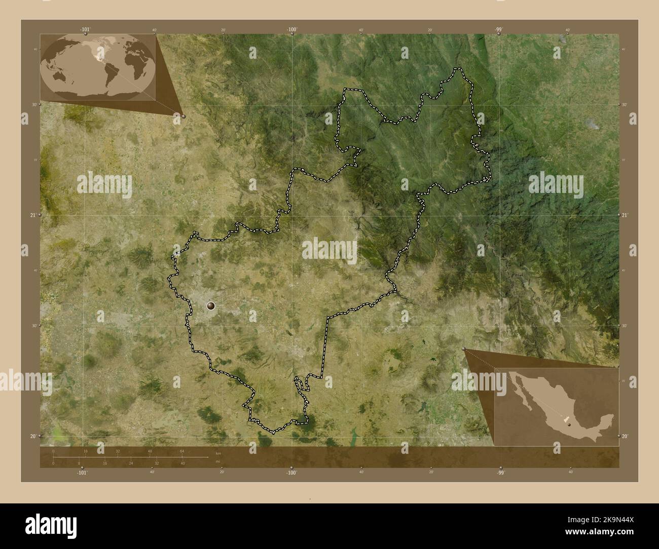 Queretaro, state of Mexico. Low resolution satellite map. Corner ...
