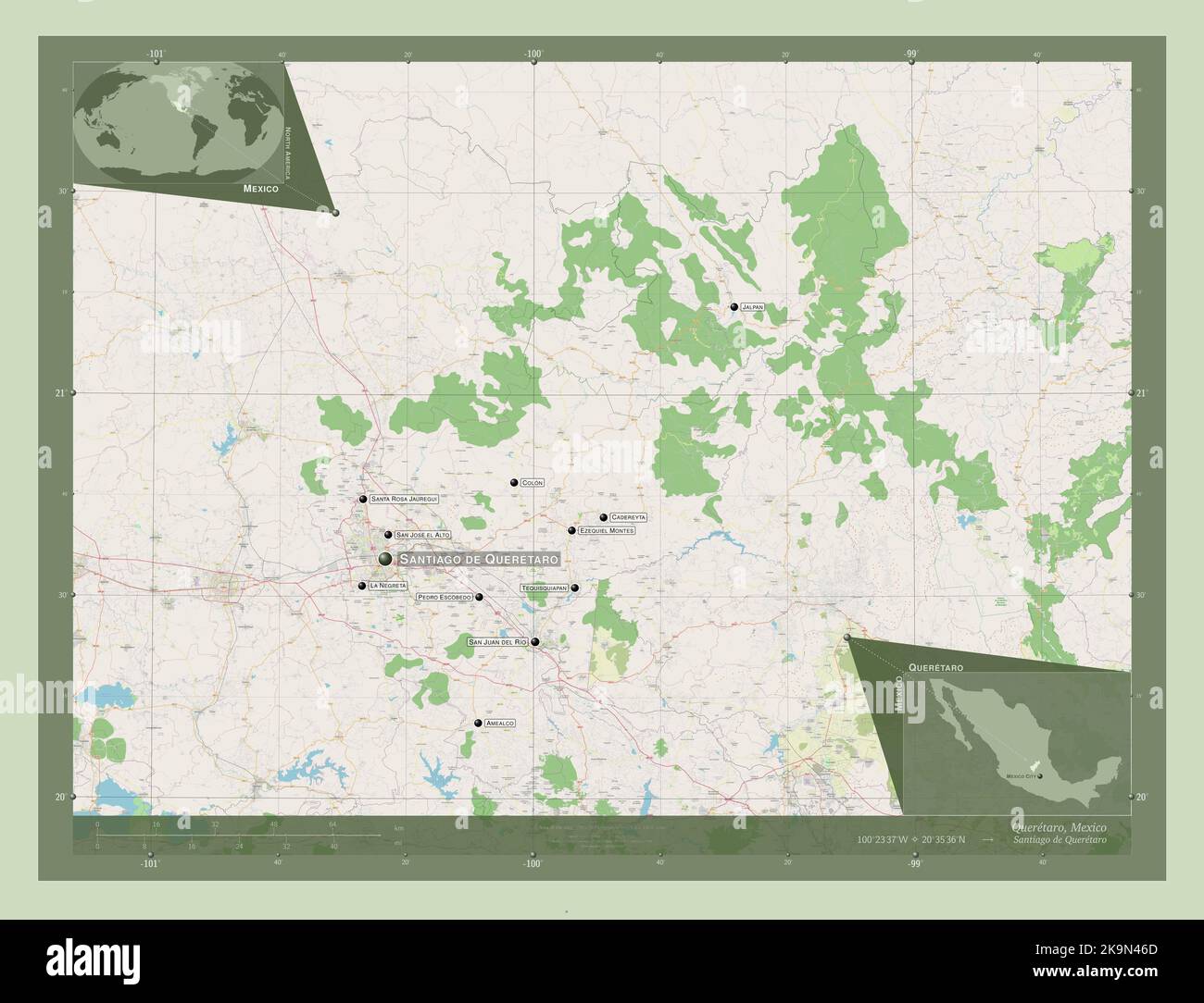 Queretaro, state of Mexico. Open Street Map. Locations and names of ...