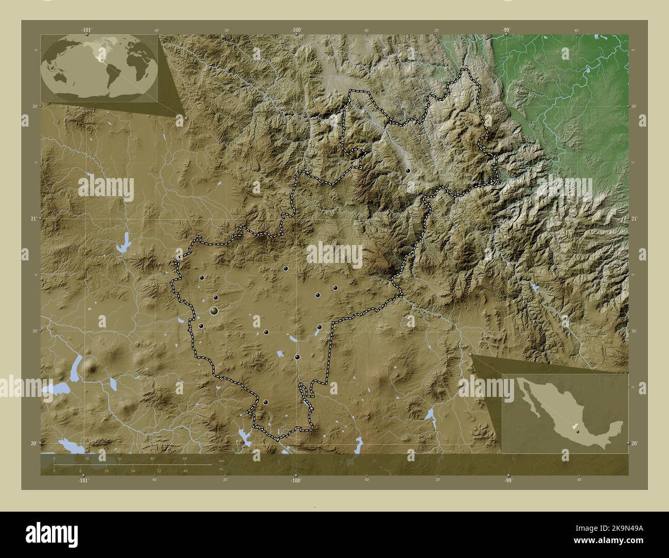 Queretaro, state of Mexico. Elevation map colored in wiki style with ...