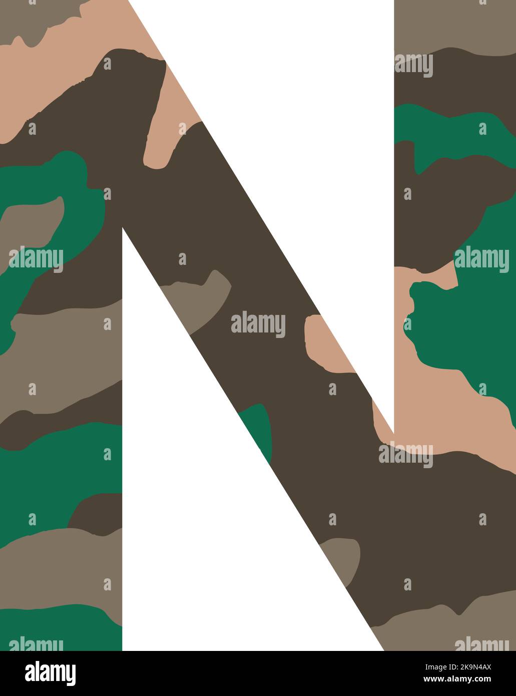 English alphabet letter N, khaki style isolated on white background ...