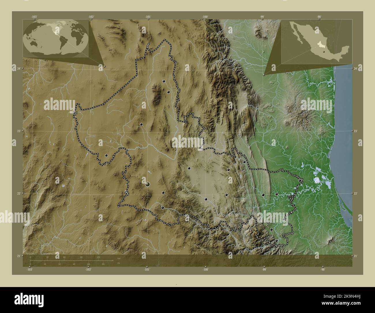 San Luis Potosi, state of Mexico. Elevation map colored in wiki style ...