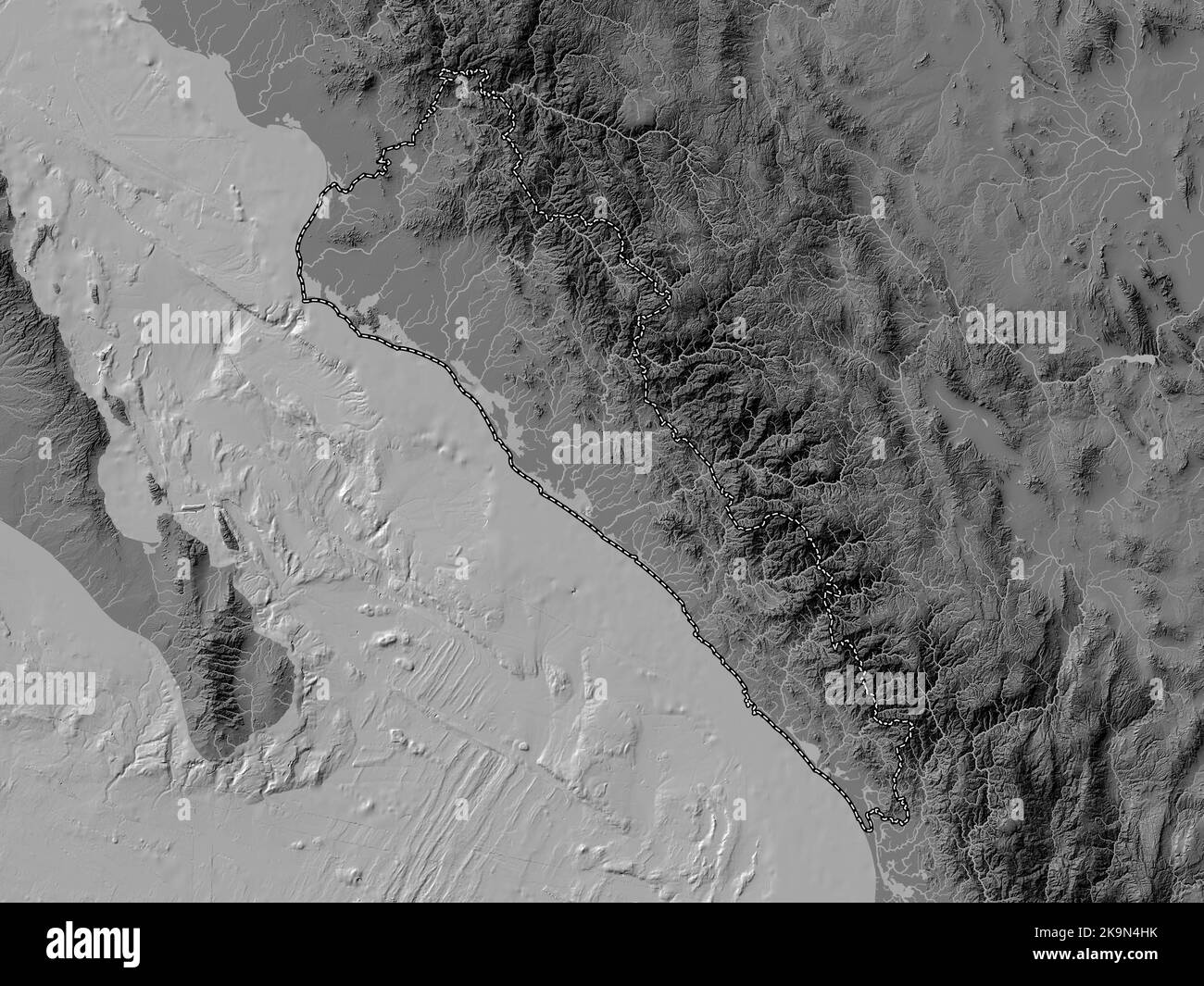 Sinaloa, state of Mexico. Bilevel elevation map with lakes and rivers ...