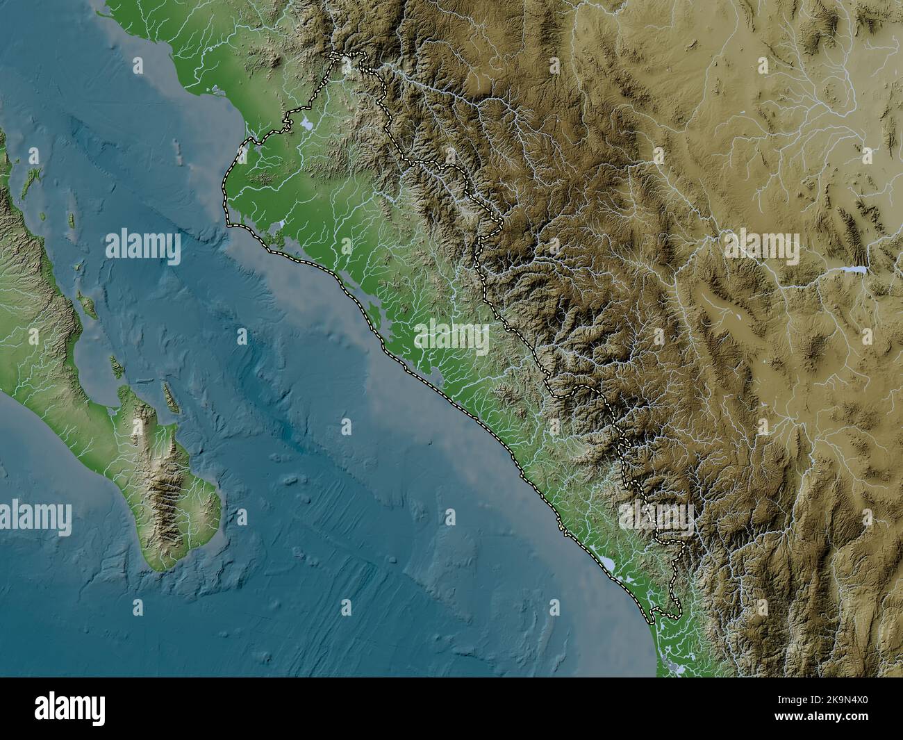 Sinaloa, state of Mexico. Elevation map colored in wiki style with ...