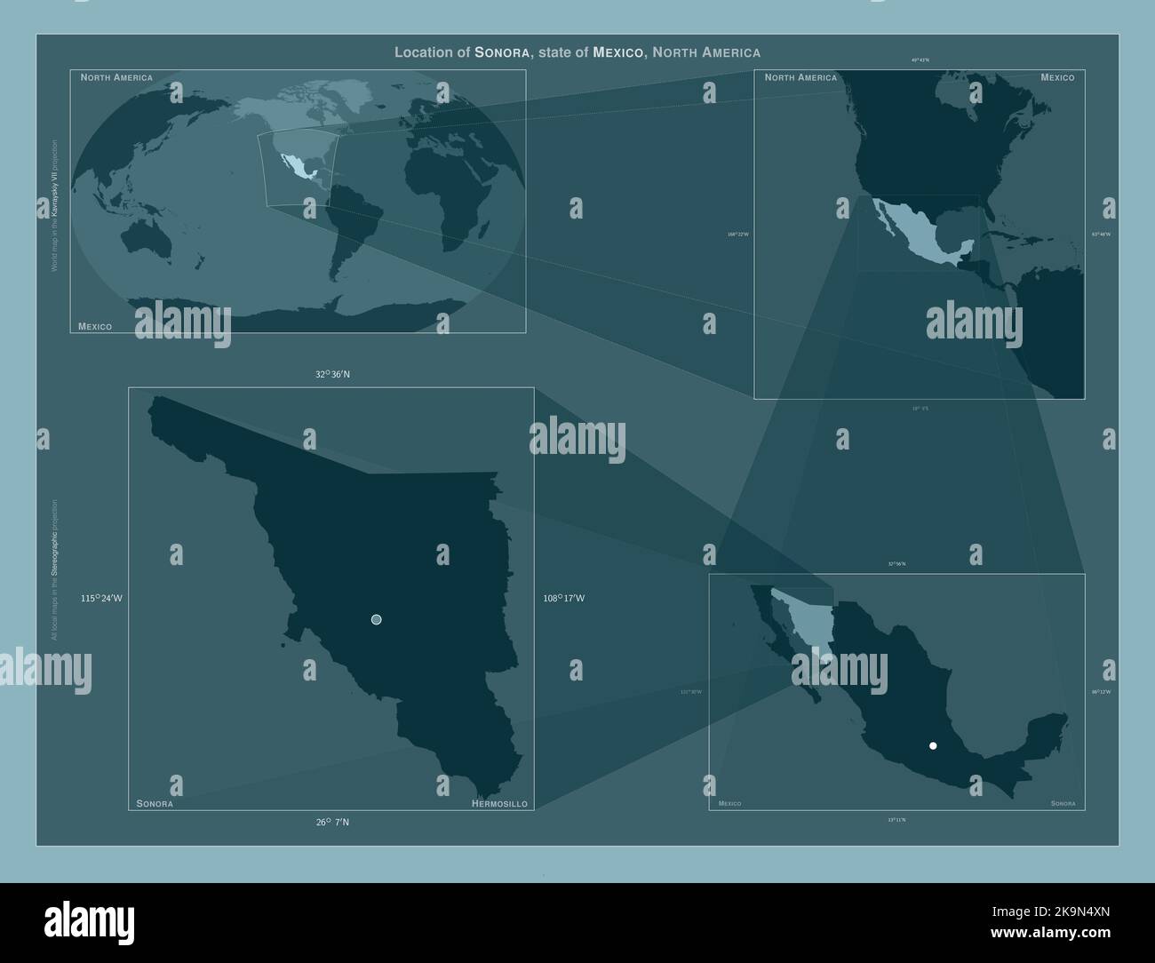 Sonora, state of Mexico. Diagram showing the location of the region on ...