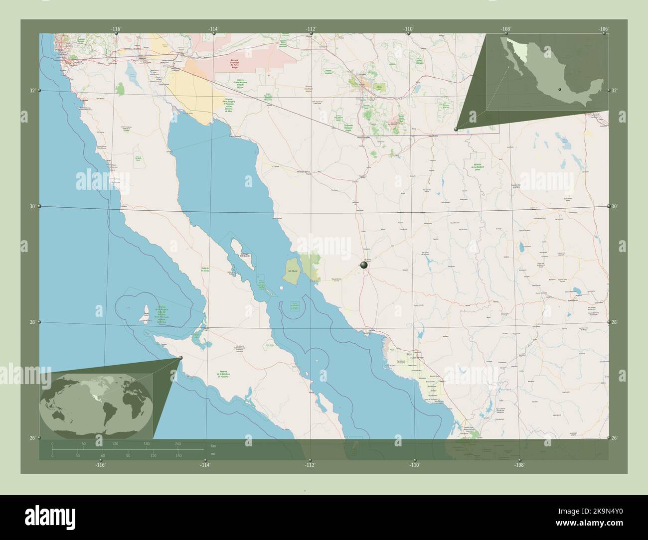 Sonora, state of Mexico. Open Street Map. Corner auxiliary location ...