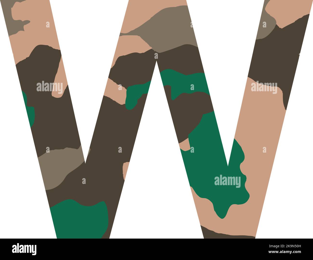 English alphabet letter W, khaki style isolated on white background - Vector illustration Stock ...